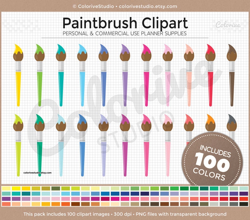 100 Paintbrush Clipart Rainbow Colors Artist Art Paint Brush | Etsy