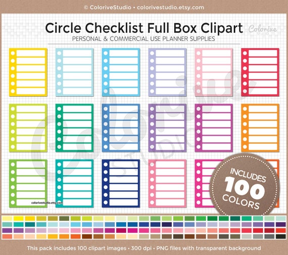 100 Circle Checklist Full Box Planner Clipart 6 Dots List Erin - Etsy