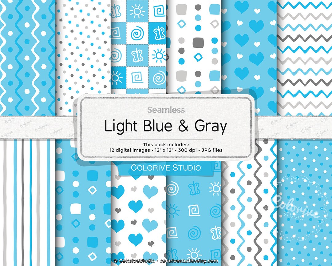 Light Blue & Gray Digital Paper Hand-drawn Hearts Dots - Etsy