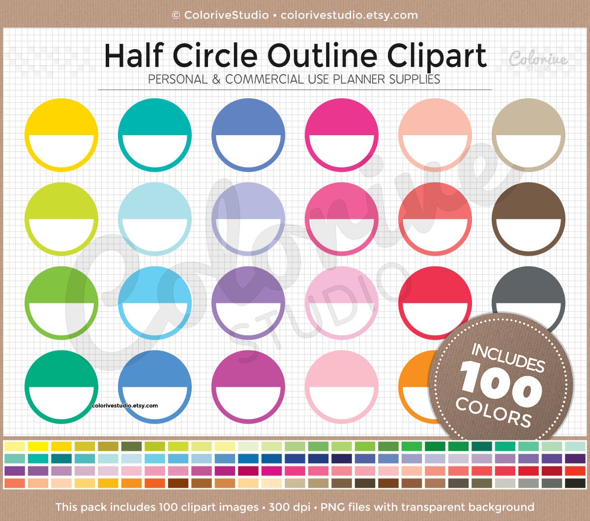 100 Half Circle Outline clipart rainbow colors blank half | Etsy