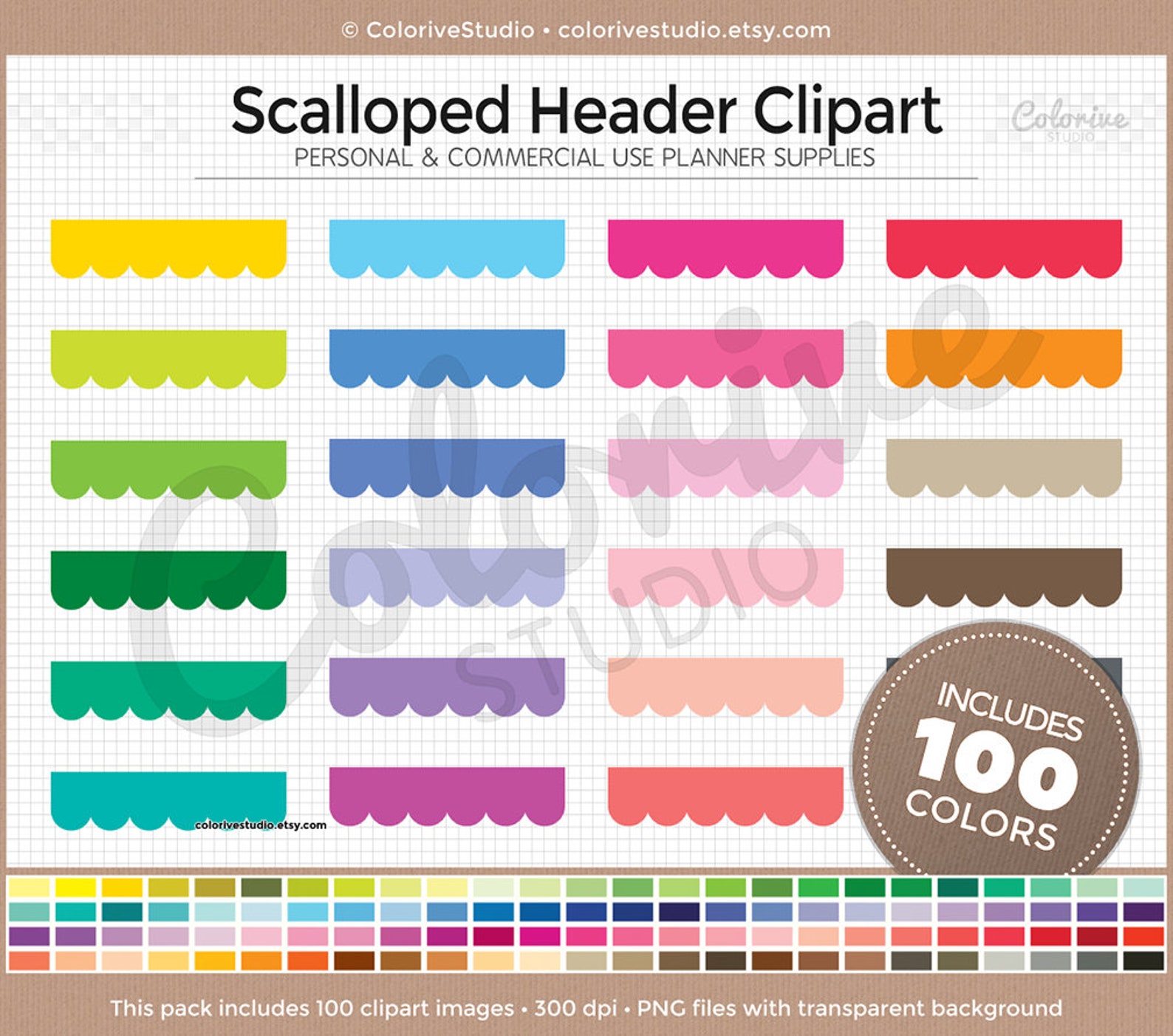 100 Scalloped Header Clipart in Rainbow Colors Scallop Header - Etsy