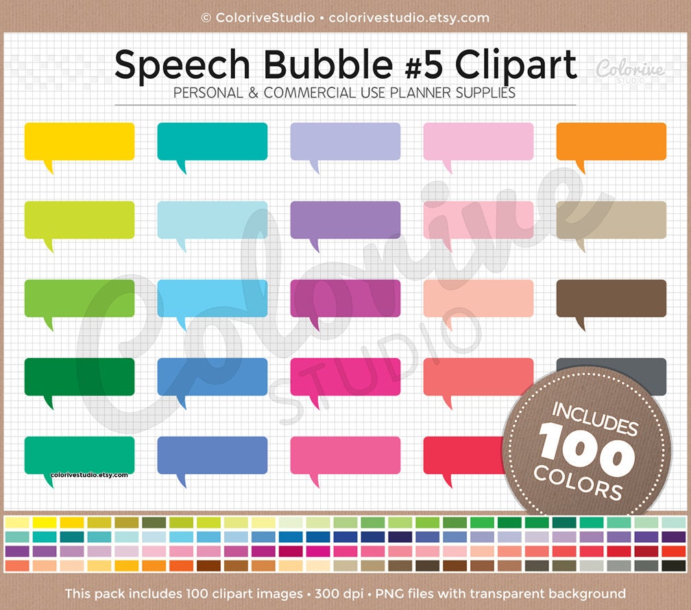 100 Speech Bubble 5 Clipart Rainbow Colors Solid Long Word - Etsy