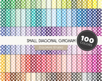 Gingham Digital Paper 100 Rainbow Colors Diagonal Gingham | Etsy