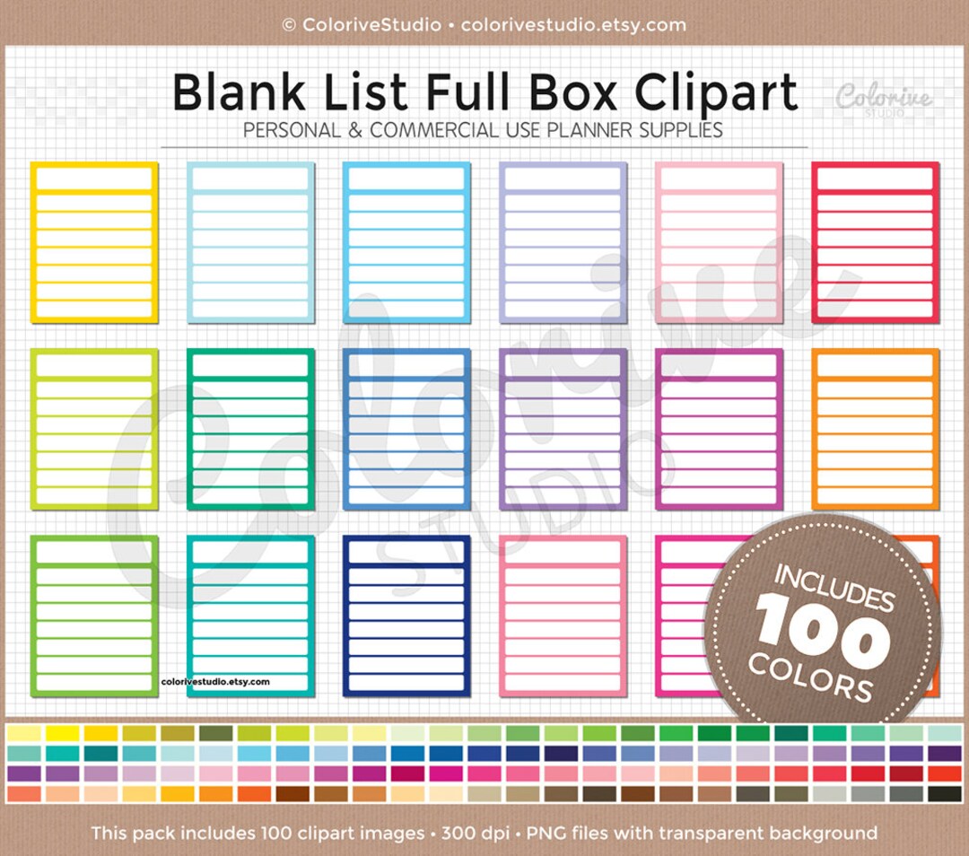 100 Blank List Planner Clipart Blank Empty Task List Eclp Erin - Etsy