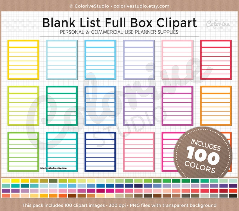 100 Blank List Planner Clipart Blank Empty Task List Eclp Erin - Etsy
