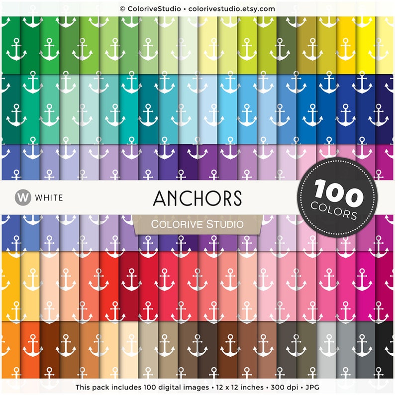 Anchors Digital Paper 100 Rainbow Colors Nautical Anchor - Etsy