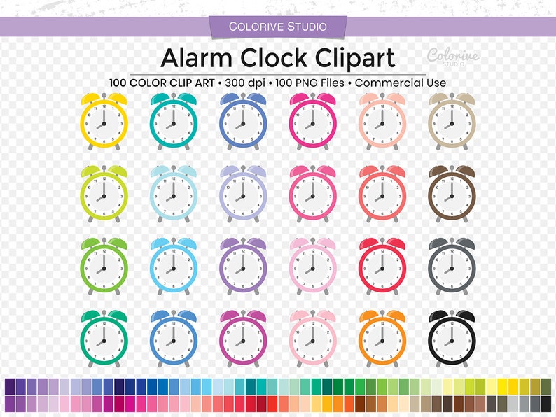 Rainbow Alarm Clock Clipart: 100 PNG Illustrations (digital Download ...