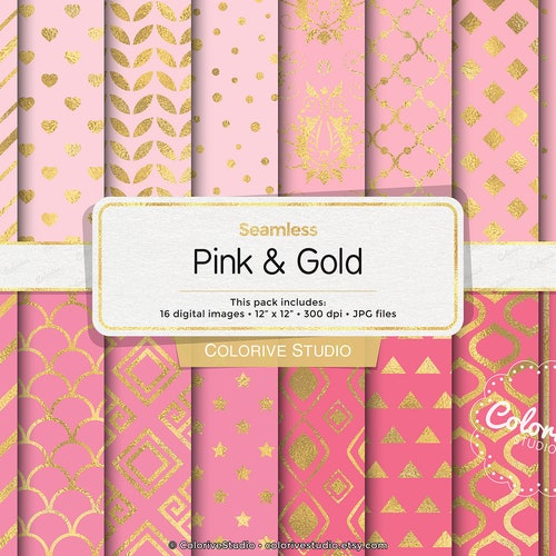 Pink and Gold Digital Paper Commercial Use Pink Digital - Etsy