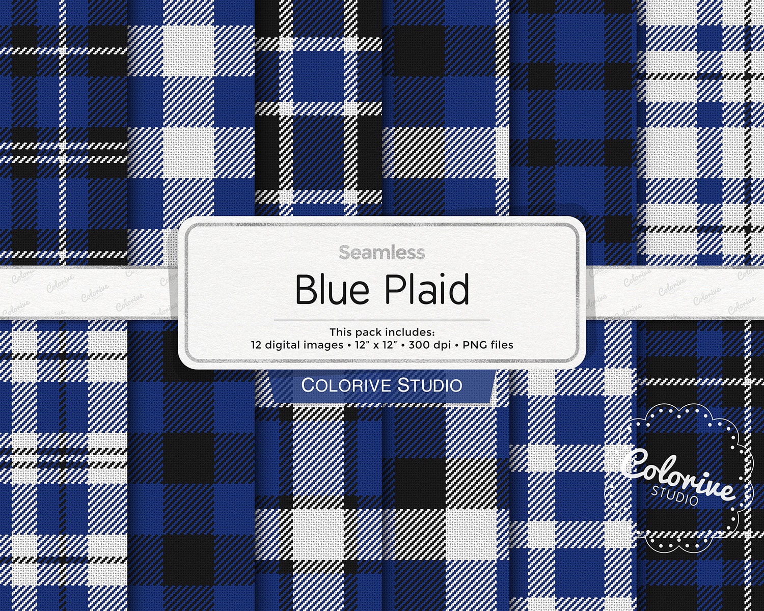 Blue Plaid Digital Paper Pack, Buffalo Plaid, Tartan Pattern ...