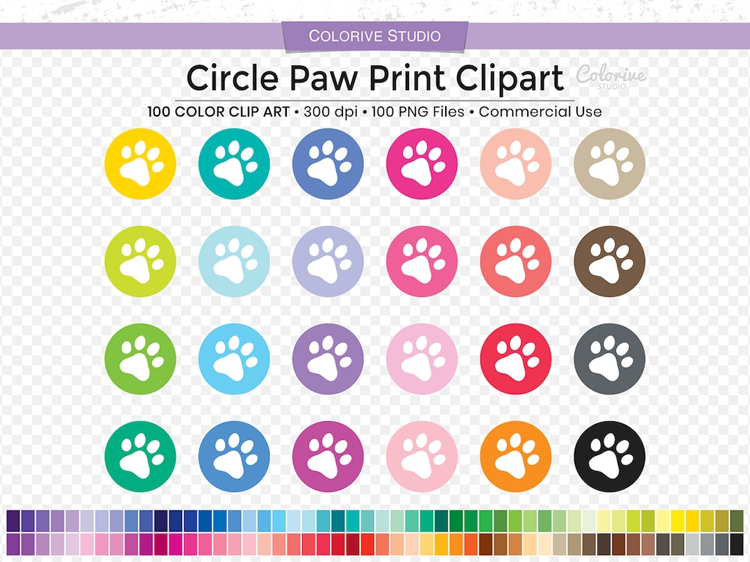 100 Circle Paw Print Clipart Rainbow Colors Pet Puppy Paw - Etsy