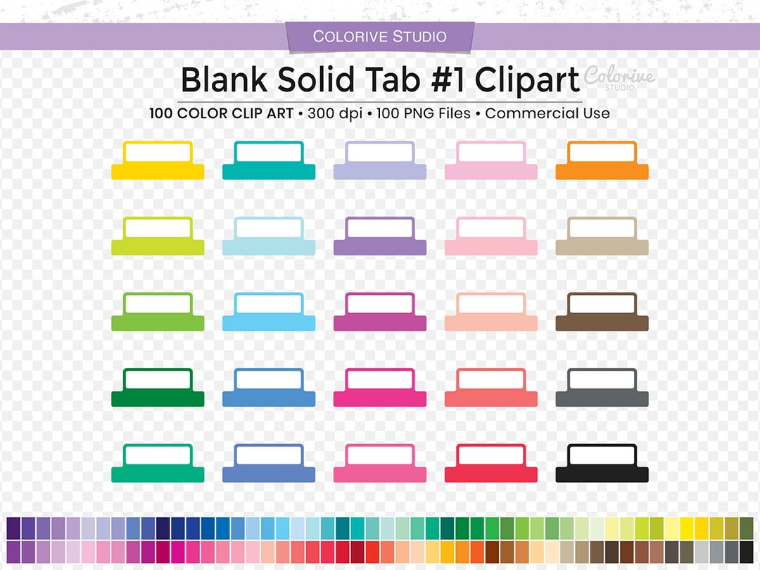 100 Tab Clipart in Rainbow Colors Blank Solid Tab Planner Divider Png ...
