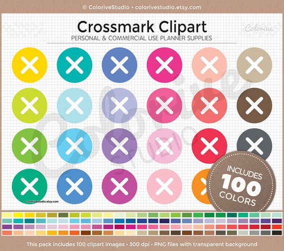 100 Circle Crossmark Clipart in Rainbow Colors Cross Mark Clip | Etsy