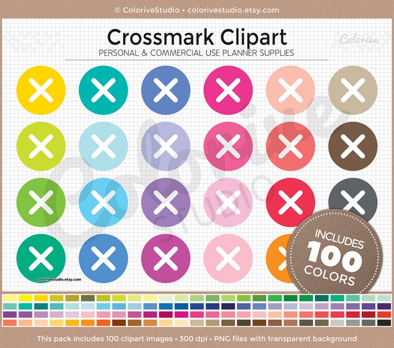 100 Circle Crossmark Clipart in Rainbow Colors Cross Mark Clip - Etsy