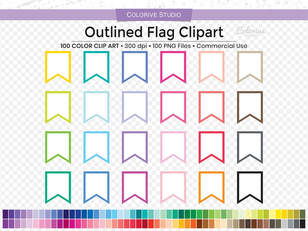 100 Outlined Flag Clipart in Rainbow Colors Pennant Solid Outline Flags ...