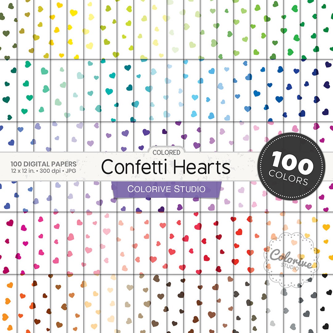 Colored Confetti Hearts Digital Paper 100 Rainbow Colors - Etsy