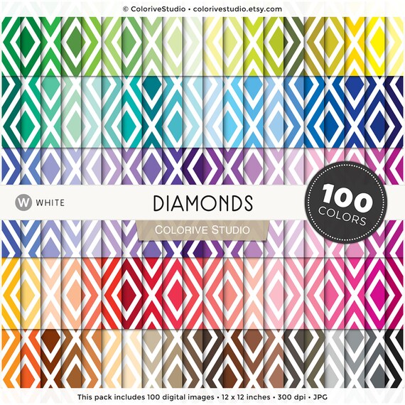 Diamonds Digital Paper 100 Rainbow Colors Geometric Rhombus | Etsy