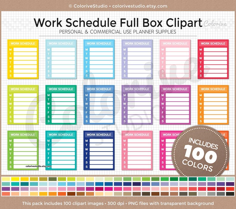 100 Work Schedule Full Box Planner Clipart Weekly Schedule - Etsy