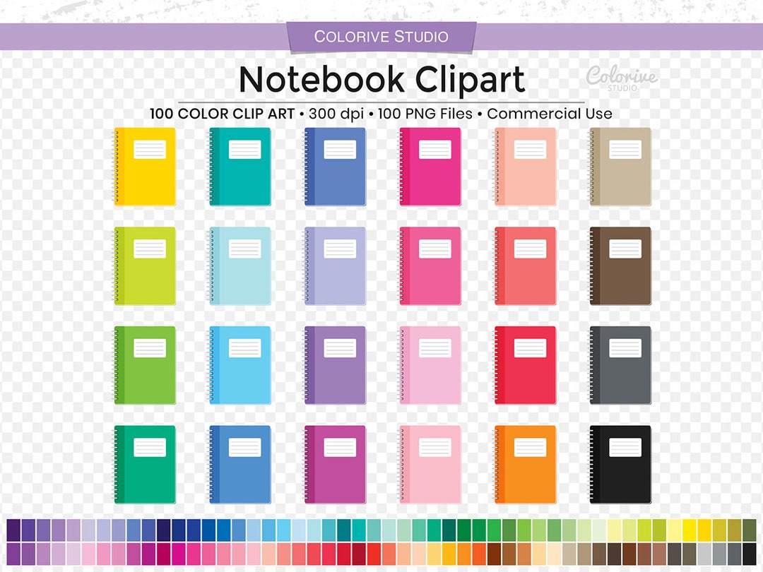 100 Notebook Clipart in Rainbow Colors Journal Notes Keeper Png Clip ...