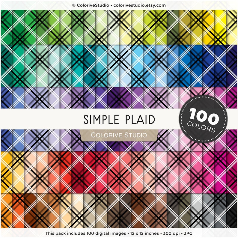 Simple Plaid Digital Paper 100 Rainbow Colors Small Black | Etsy