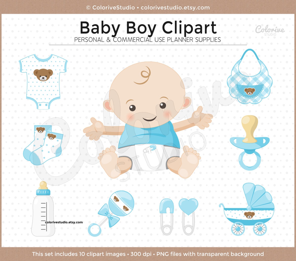 Baby Boy Clipart Cute Bear Baby Soft Blue Clothes With Bear | Etsy