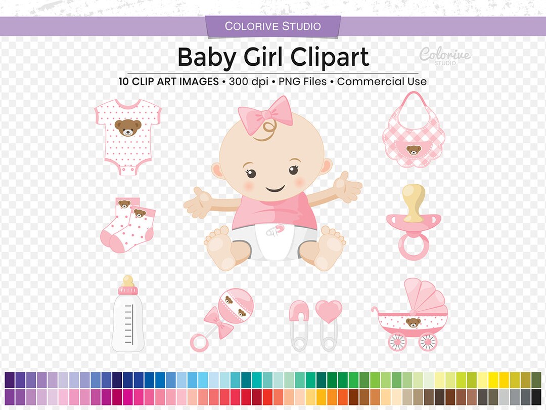 Baby Girl Clipart, Cute Bear Baby Soft Pink Clothes With Bear Socks ...