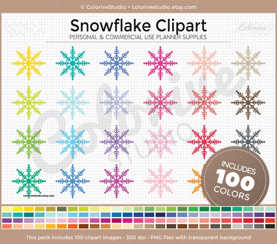100 Snowflake clipart rainbow colors frozen winter snow | Etsy