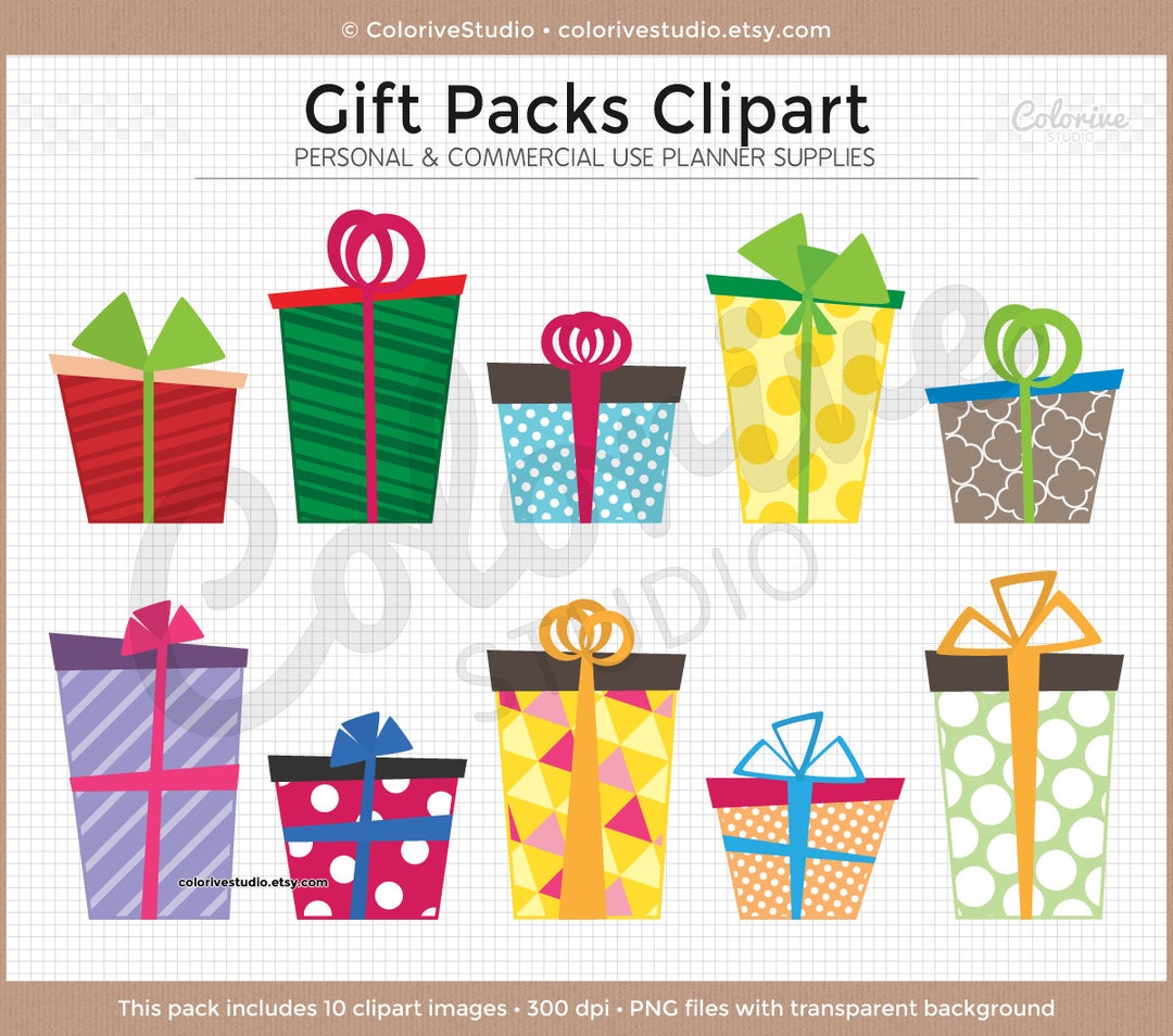Gift Packs Clipart Set Party Present Designs Holiday - Etsy