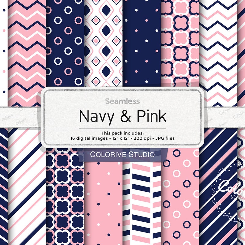 Pink and Navy Art - Etsy