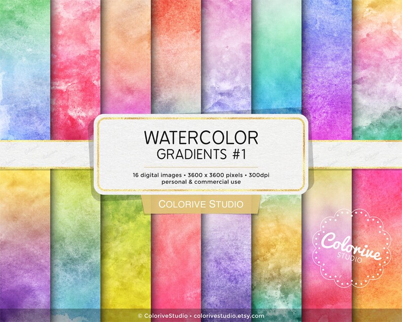 Watercolor Gradients digital paper rainbow water color | Etsy