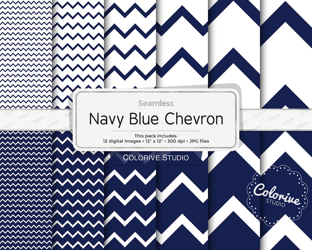 Chevron Digital Paper, Small Medium Big Navy Blue Chevron Thin Think ...