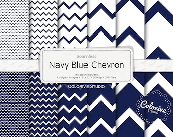 Navy Chevron Digital Paper Pack, Navy Blue Digital Scrapbook Paper ...