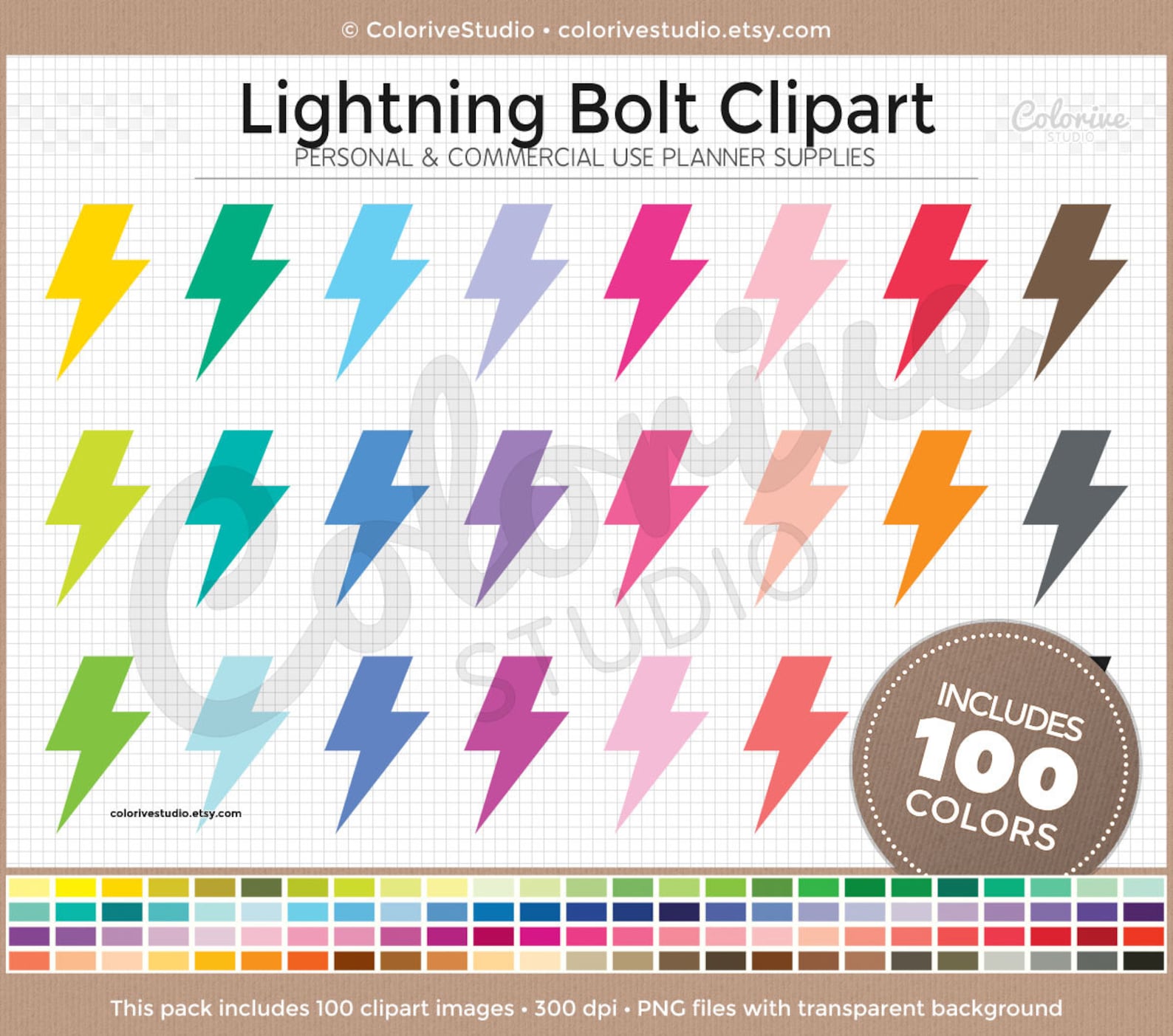 100 Lightning Bolt Clipart Rainbow Colors Fun Energy Ray Png - Etsy