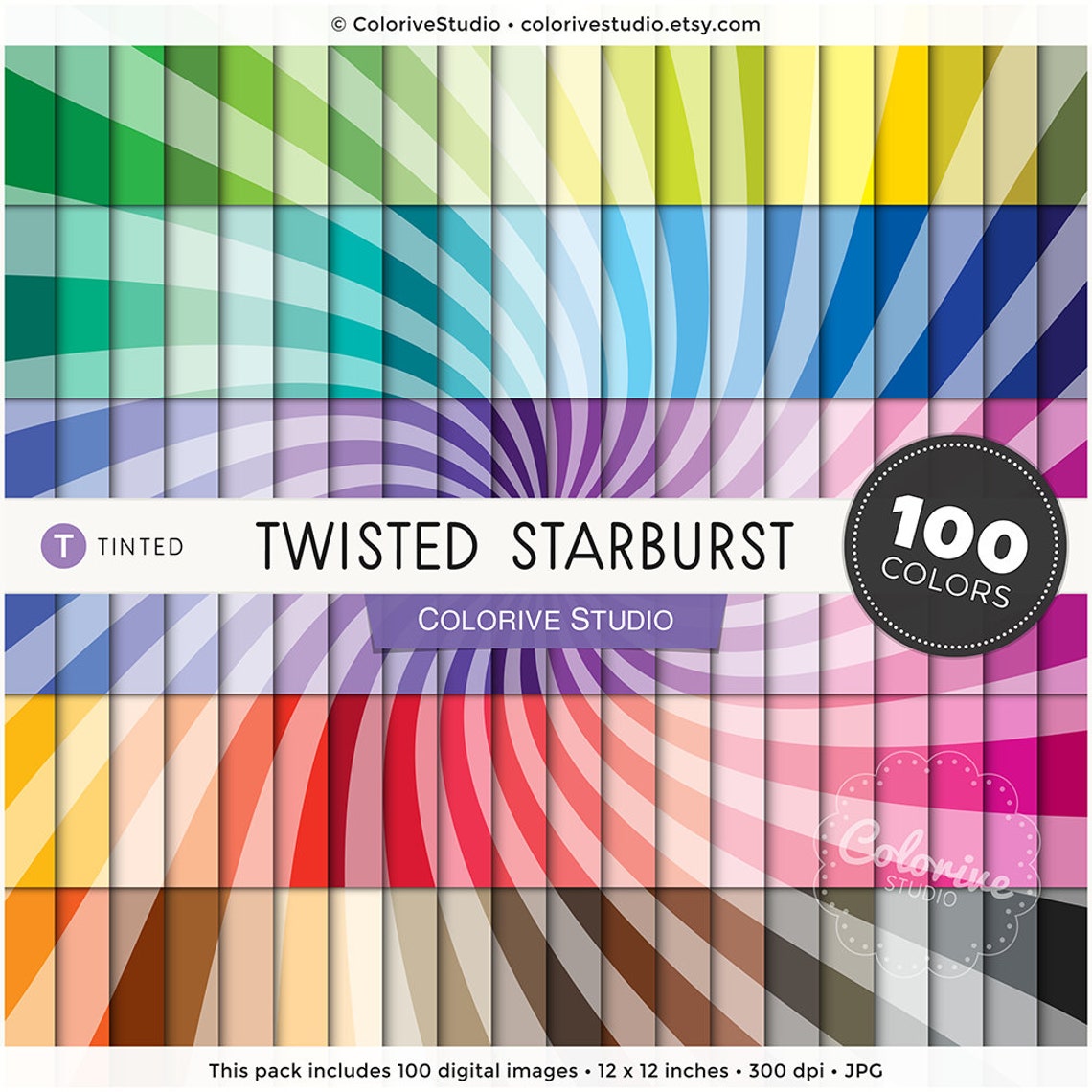 Tinted Twisted Starburst Digital Paper 100 Rainbow Colors - Etsy