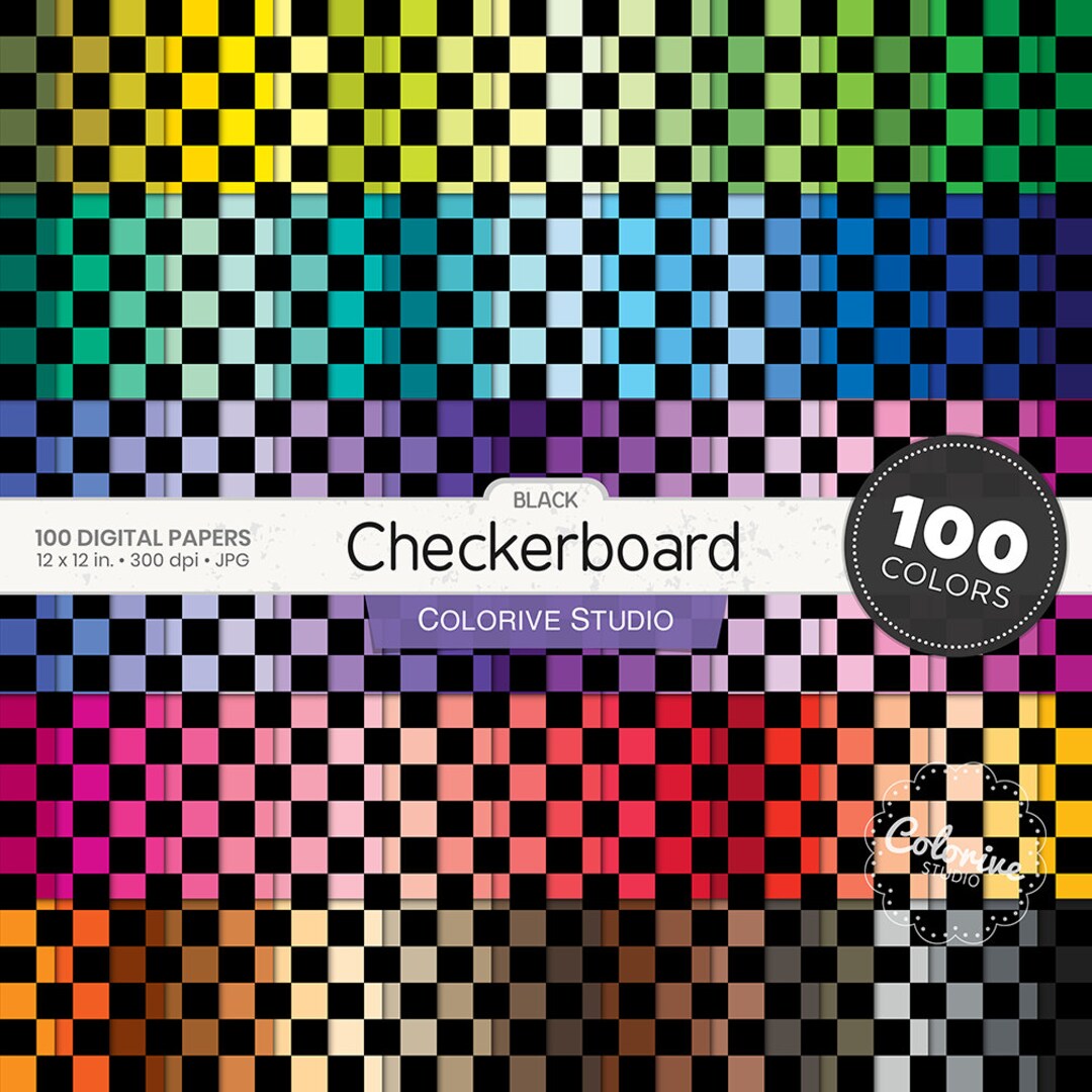 Black Checkerboard Digital Paper 100 Rainbow Colors Checkered Check ...