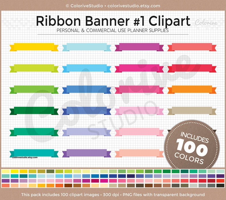 100 Ribbon Banner Clipart in Rainbow Colors Solid Straight | Etsy