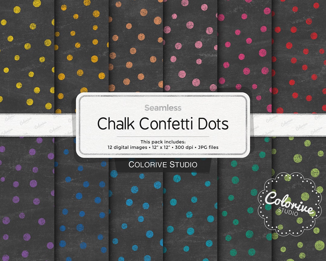 Chalk Confetti Dots Digital Papers, Rainbow Chalk Dots Grunge Black ...