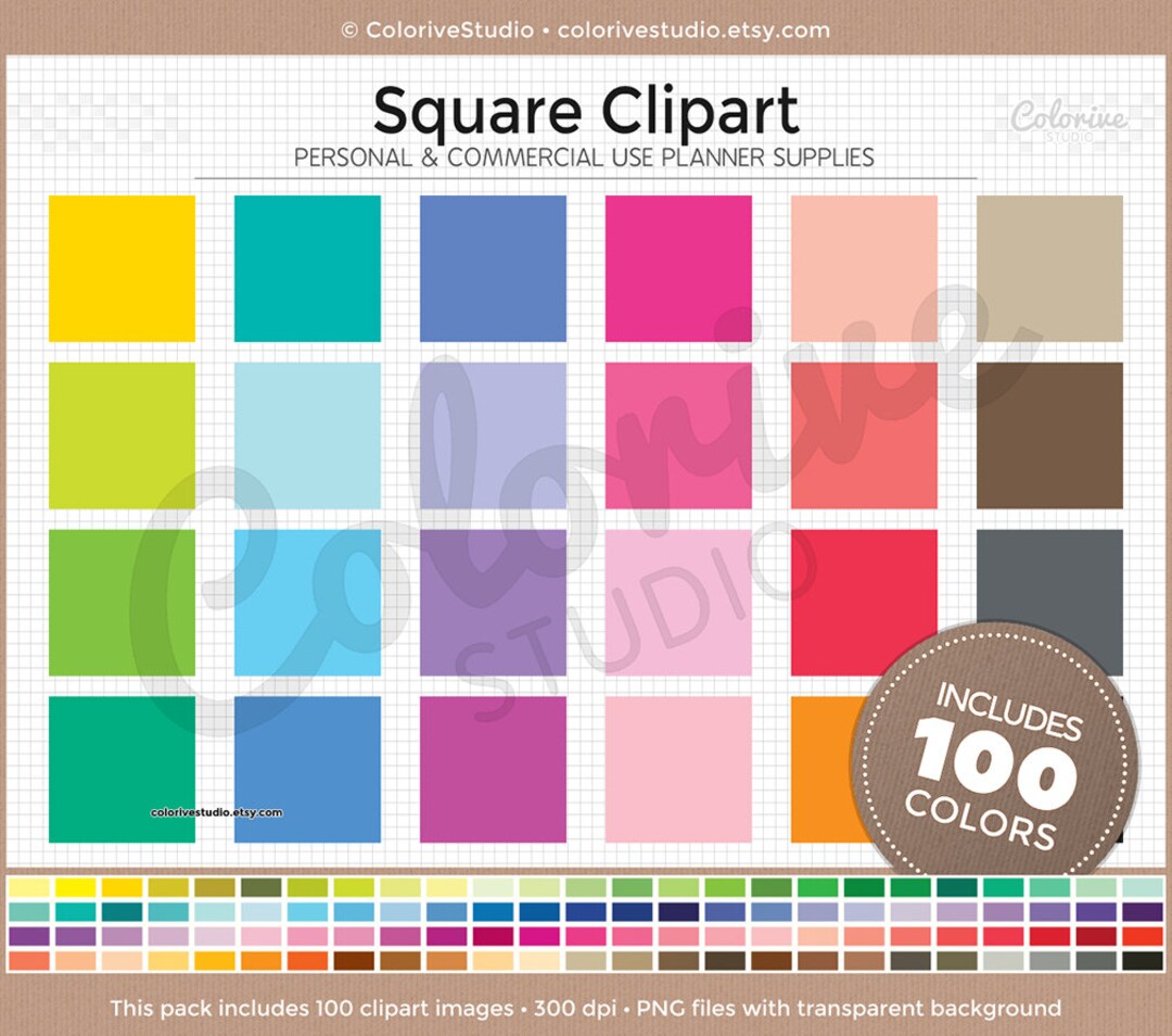 100 Square Clipart in Rainbow Colors Solid Square Basic Shape - Etsy