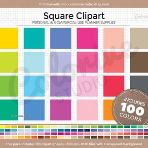 100 Square Clipart in Rainbow Colors Solid Square Basic Shape - Etsy