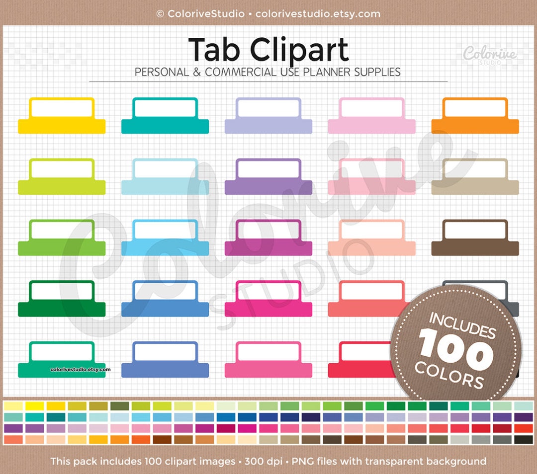 100 Tab Clipart in Rainbow Colors Blank Solid Tab Planner - Etsy