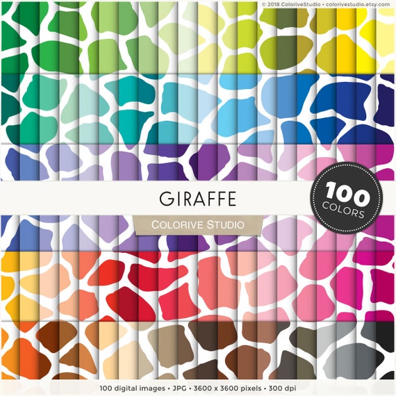 Giraffe digital paper 100 rainbow colors animal print wild | Etsy