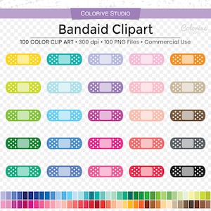 100 Band Aid Clipart in Rainbow Colors Bandage Nurse Doctor Heal ...