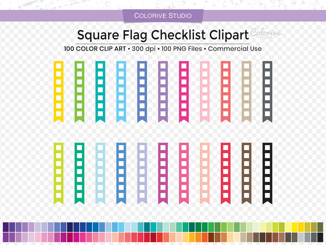 100 Square Checklist Planner Clipart Rainbow Colors Mini Flag Check ...