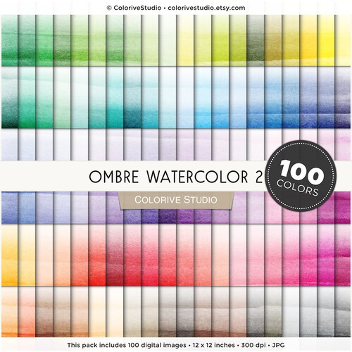 Ombre Watercolor Digital Paper 100 Rainbow Colors Gradient - Etsy