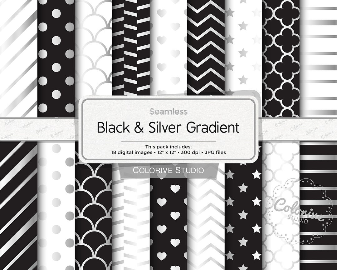 Black White & Silver Digital Paper, White and Silver, Black and Silver ...