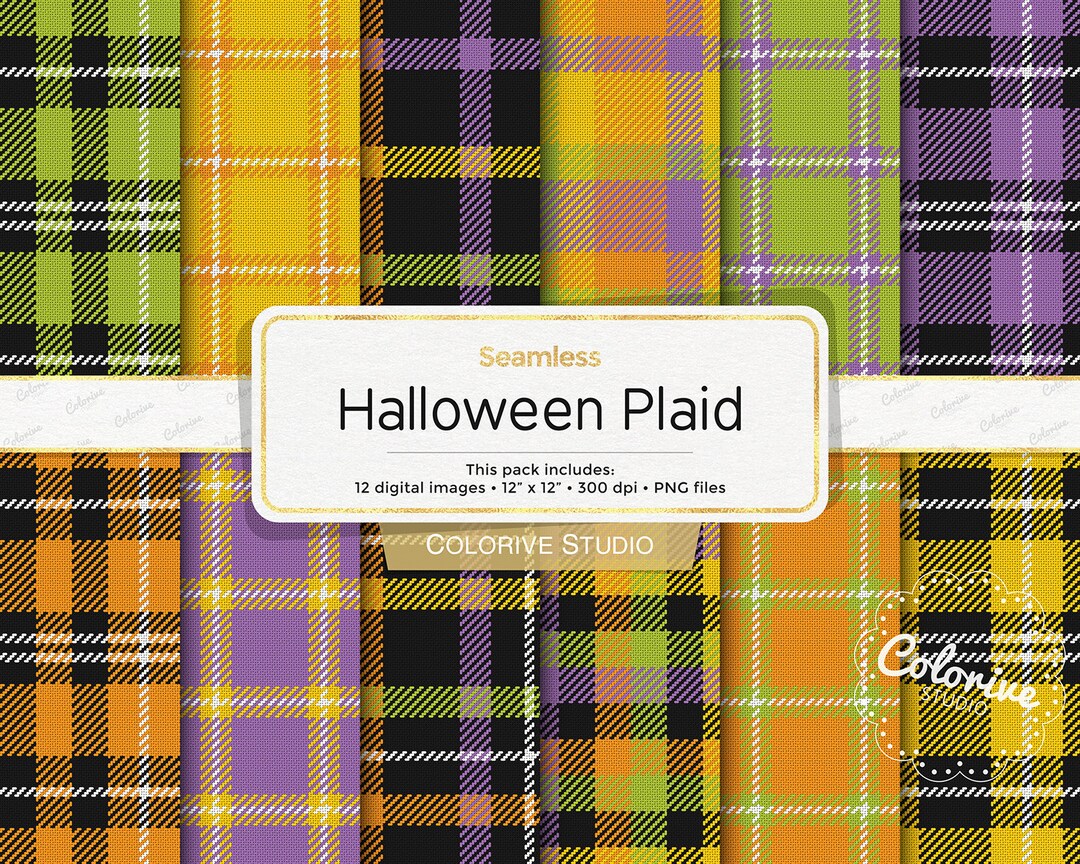 Halloween Plaid Digital Paper, Green Purple Yellow Orange, Halloween ...