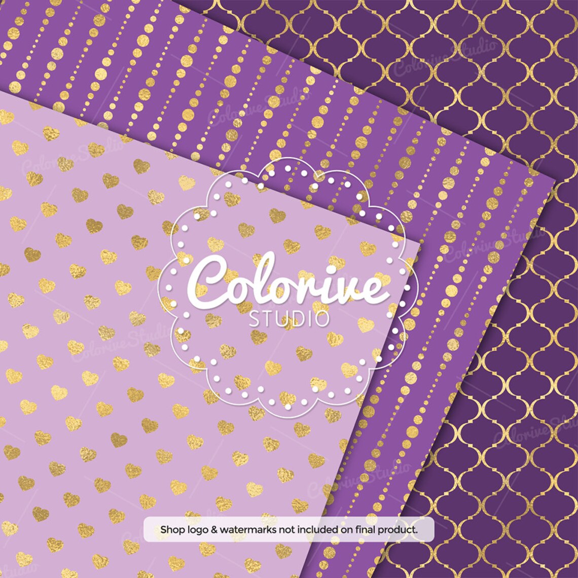 Purple & Gold Digital Paper Seamless Geometric Gold Foil - Etsy