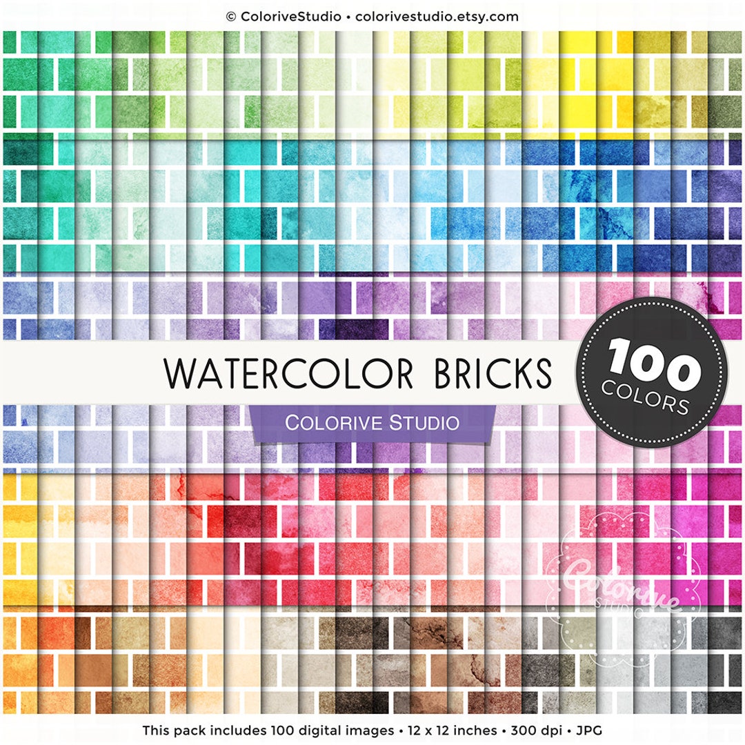 Watercolor Bricks Digital Paper 100 Rainbow Colors Water - Etsy