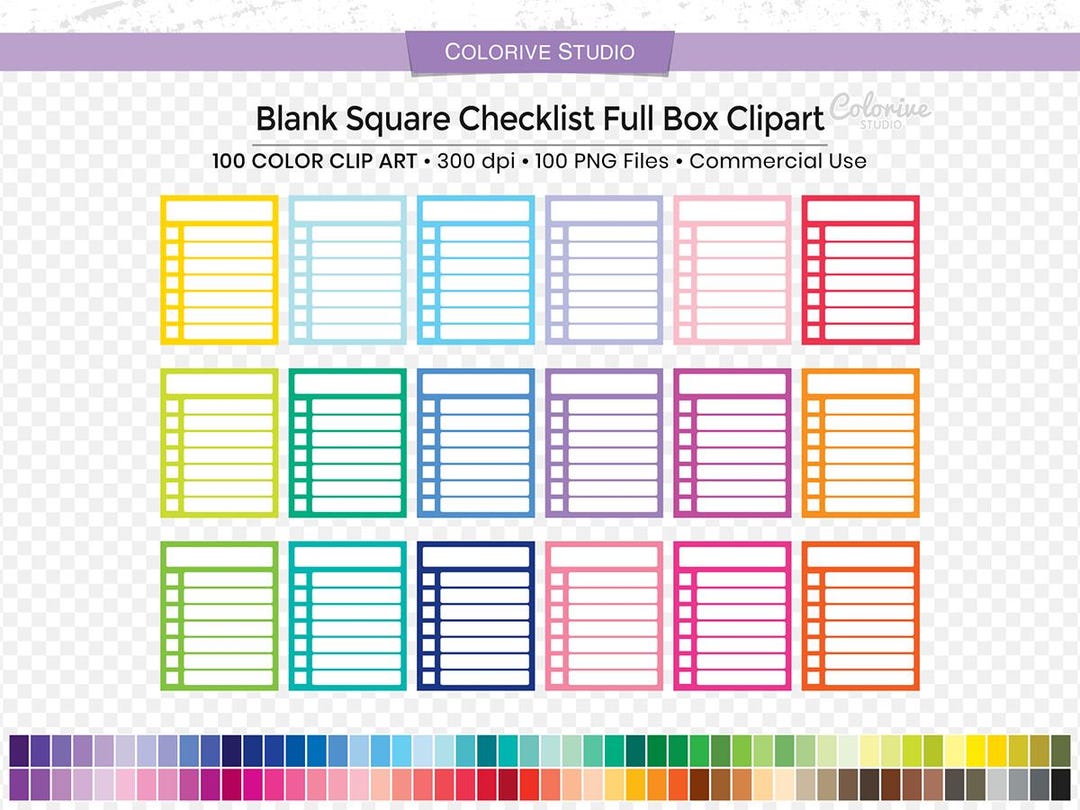 100 Blank Square Checklist Planner Clipart Empty List Png Illustration ...