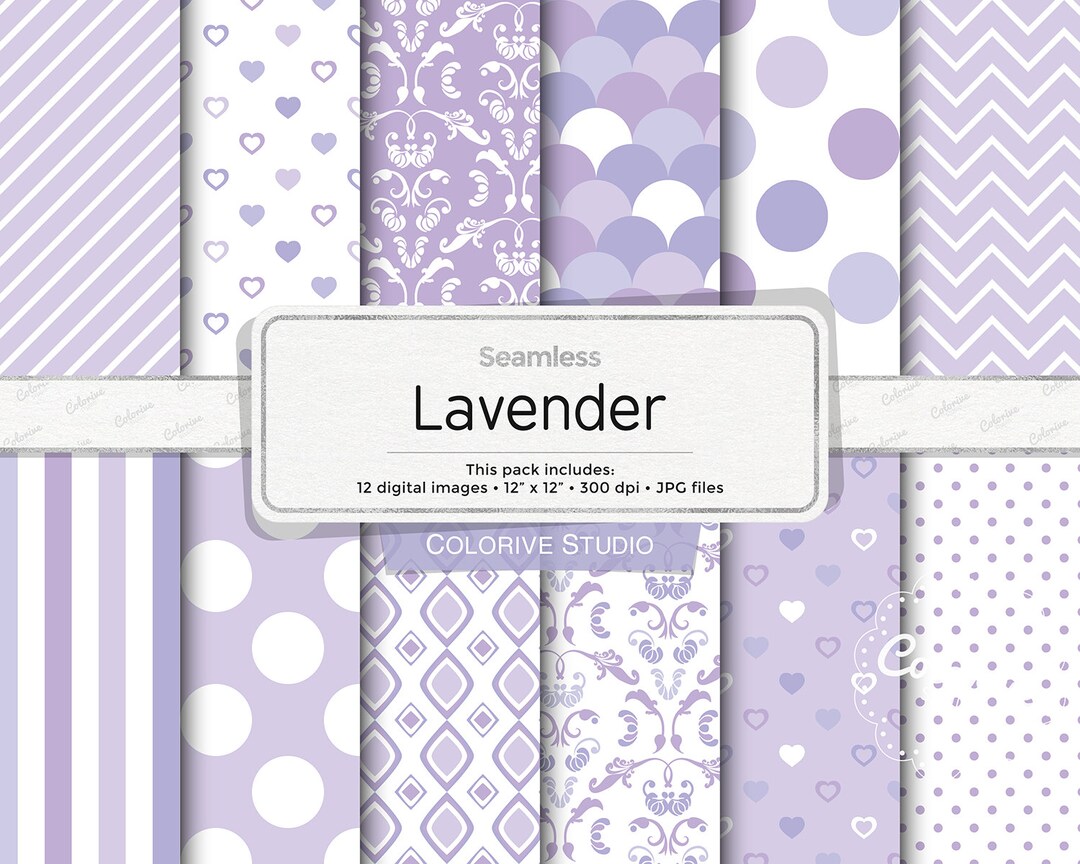 Lavender Digital Paper, Polka Dot, Damask, Hearts, Lavender Shades ...