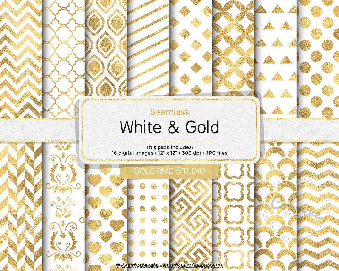 White and Gold Digital Paper Seamless Elegant Gold Wedding - Etsy
